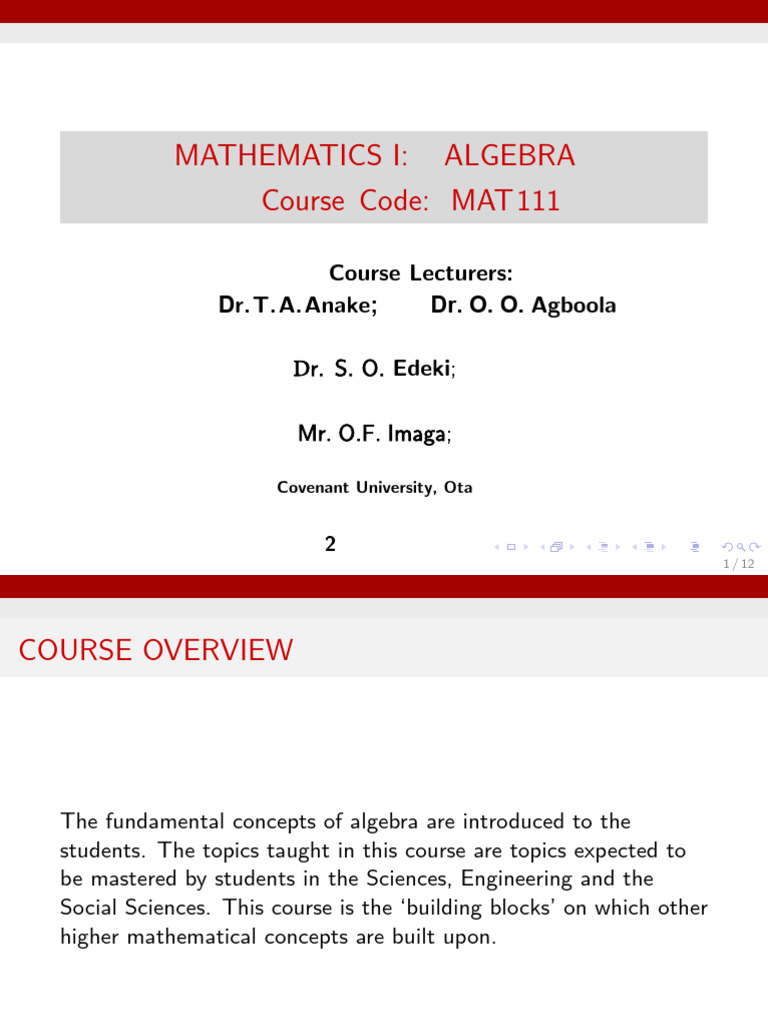 MAT 111 COURSE COMPACT | PDF | Algebra | Equations