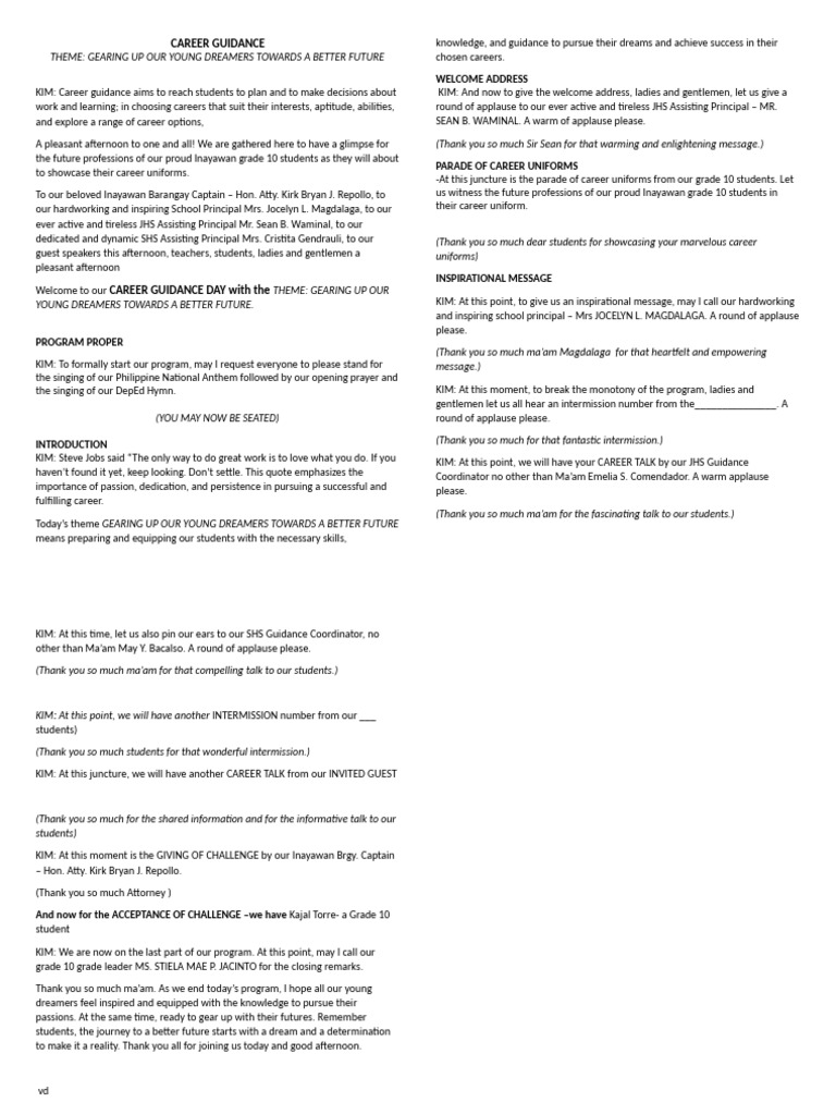 CAREER GUIDANCE-script | PDF