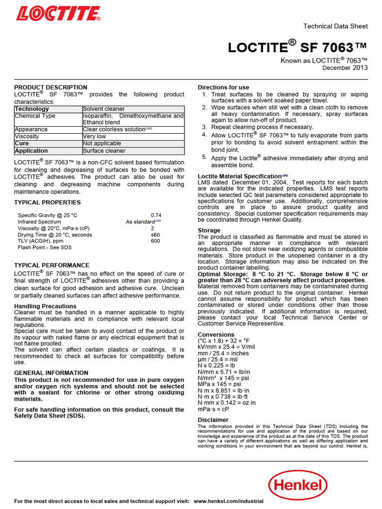 Loctite Sf 7063 Tds | PDF | Legal Liability | Adhesive