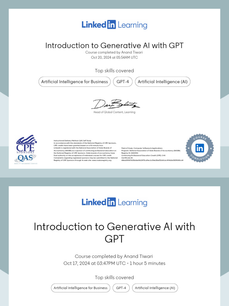 CertificateOfCompletion - Introduction To Generative AI With GPT (1) - Merged | PDF | Artificial ...