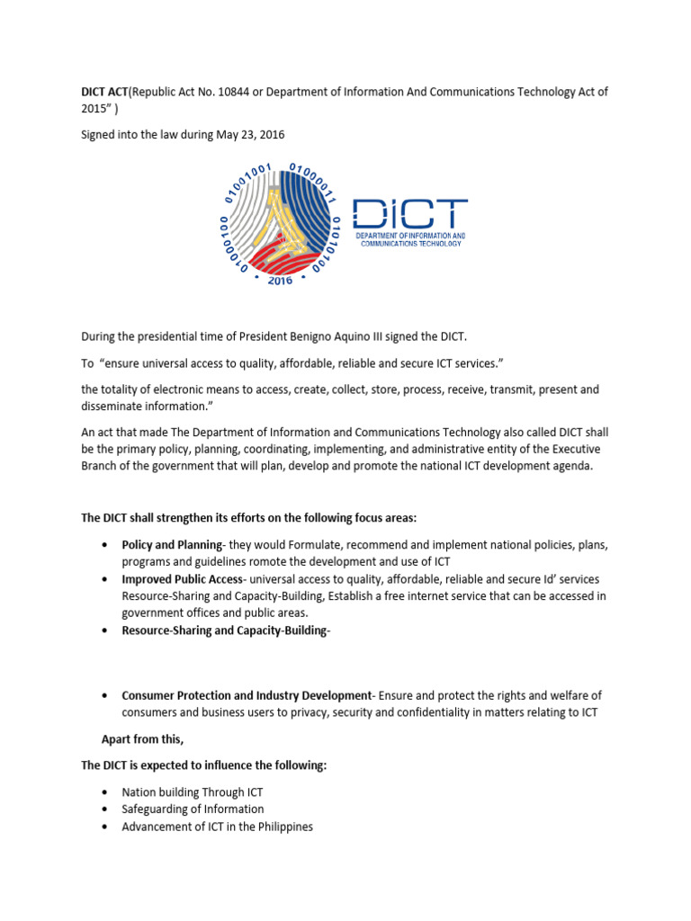 DICT Act | PDF | Information And Communications Technology ...