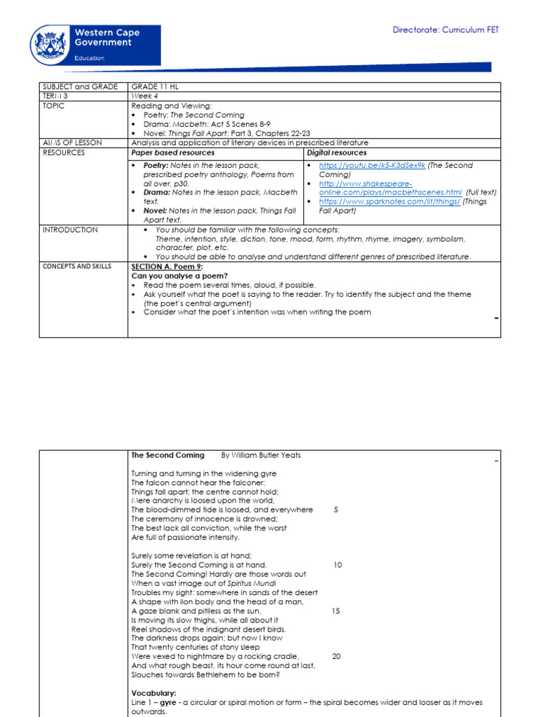 English HL Grade 11 Term 3 Week 4 - 2020 2 | PDF | Essays | Poetry