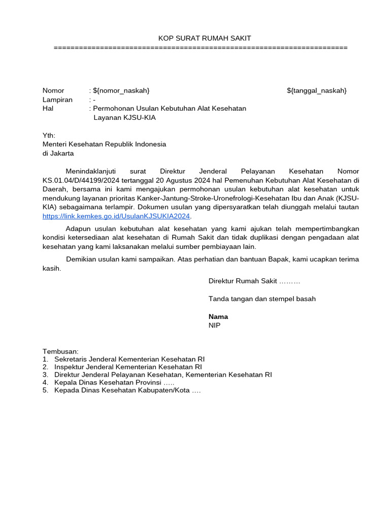Surat Permohonan Usulan Dari Direktur Rumah Sakit | PDF