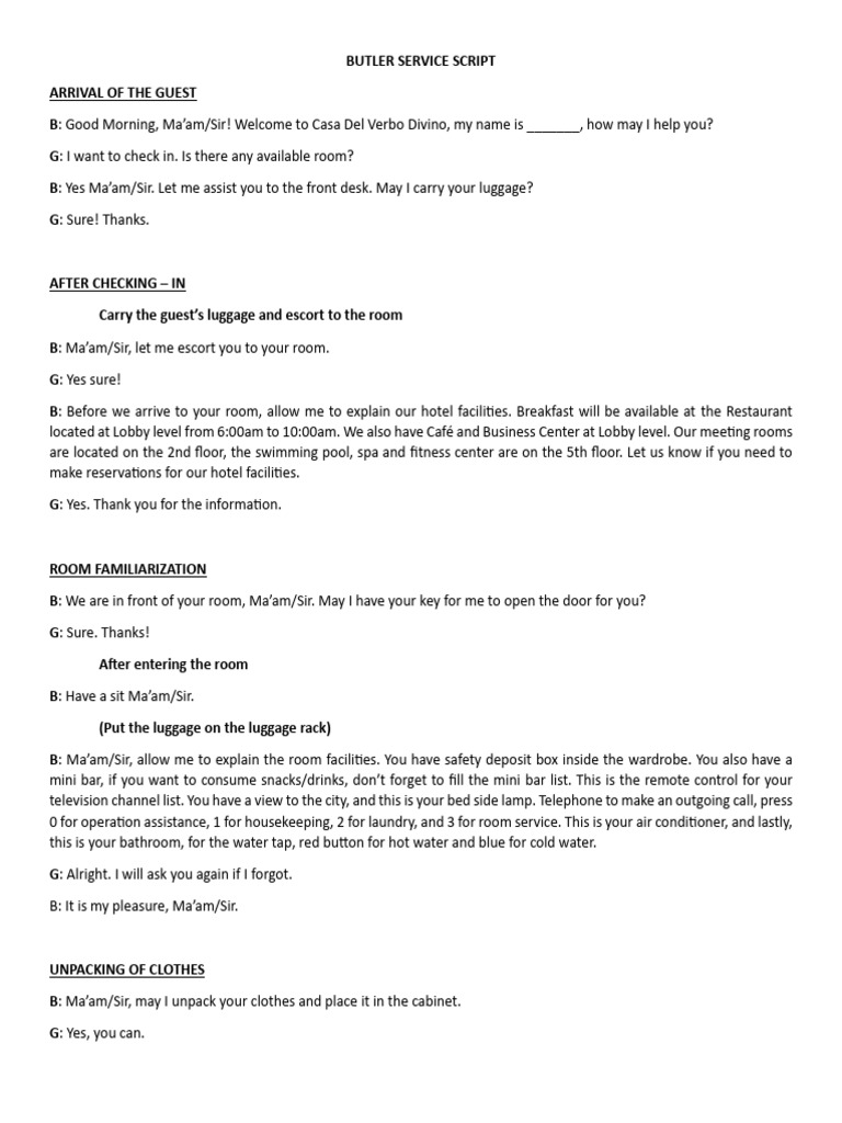 Butler Service Script | PDF