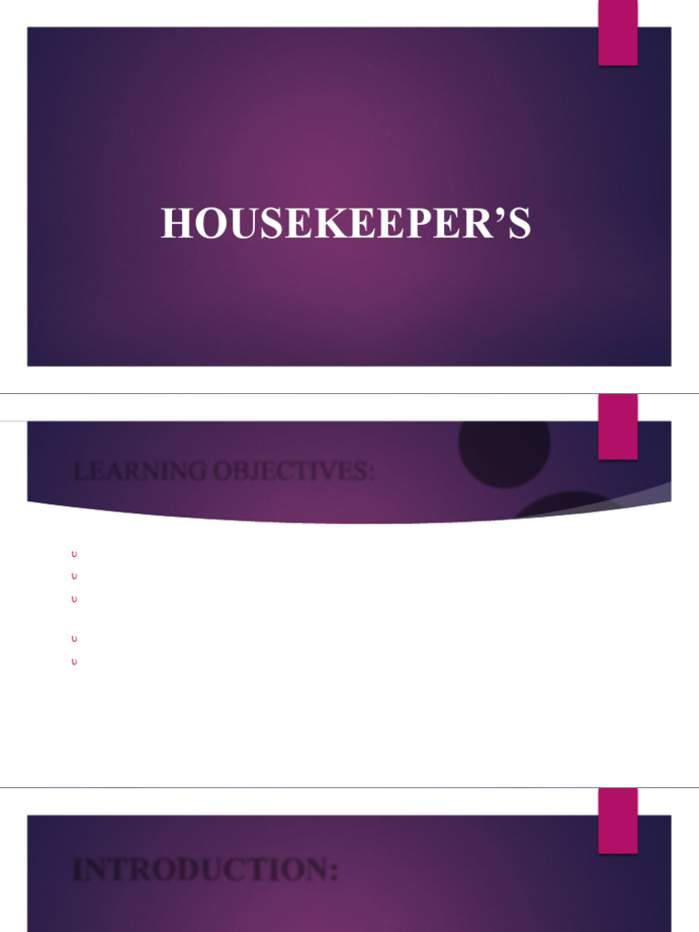 Housekeeper Profile and Responsibilities | PDF | Housekeeping