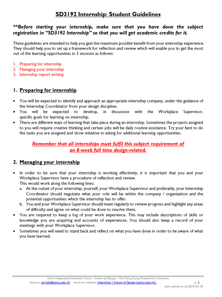 1 - Internship Guidelines - 2024 - Final | PDF | Critical Thinking ...
