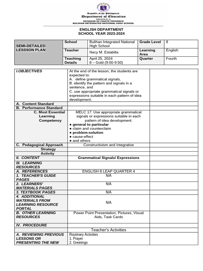DLP Co4 Grammatical Signal | PDF | Learning | Curriculum