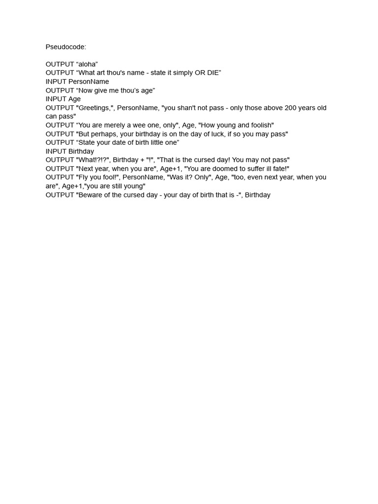 Pseudocode Task 6 | PDF Pseudocode Task 6 | PDF