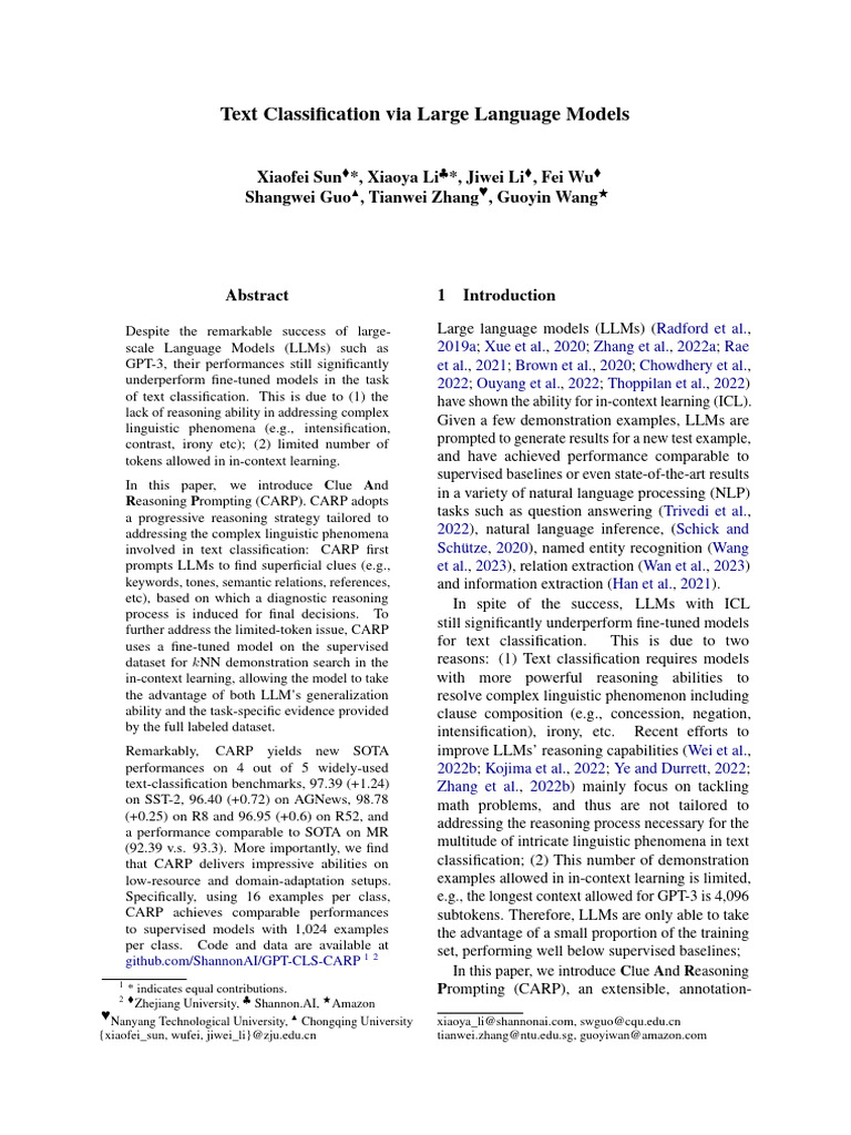 Text Classification Via Large Language Models | PDF | Computational ...