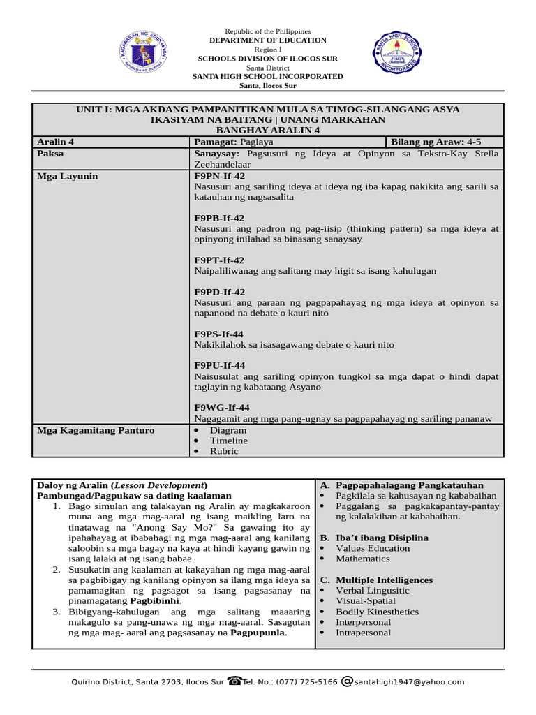 Aralin 1.4 Paglaya | PDF