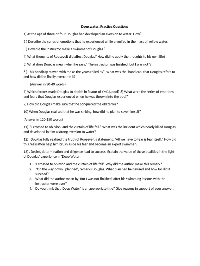 Deep Water Questions Practice Note Book | PDF