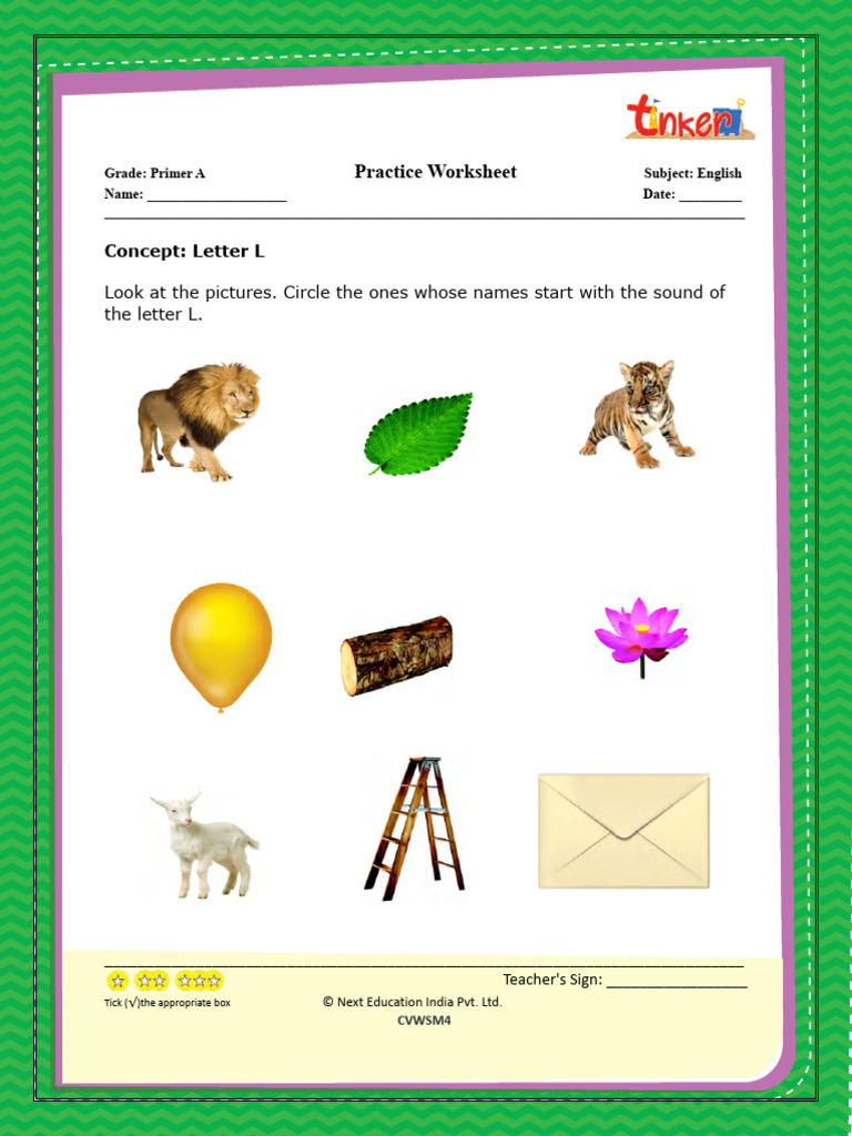 LKG Tinker Book 4 - English - Practice Worksheet PDF | PDF