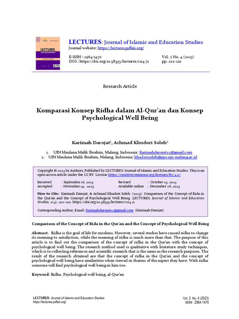Comparison of The Concept of Rida in The Quran An | PDF