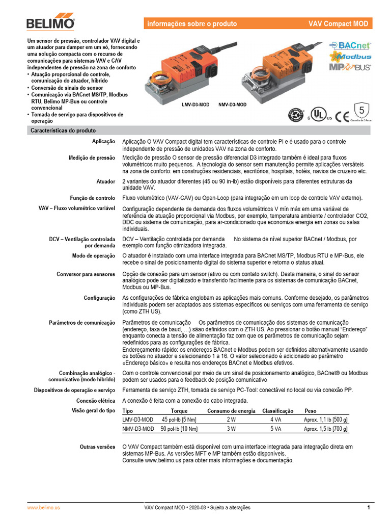 Belimo VAV-Compact-MOD Datasheet PT-BR | PDF | USB | Comunicação