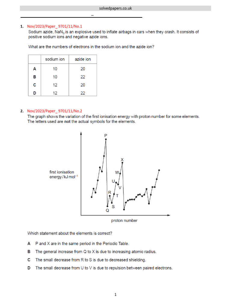 2023 Atoms Molecules and Stoichiometry AS Chemistry 9701 | PDF
