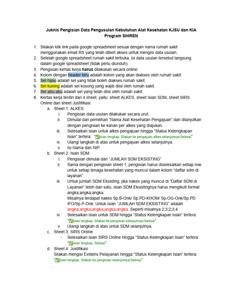 Petunjuk Teknis Pengisian Data Usulan Kebutuhan Alat Kesehatan KJSU Dan ...