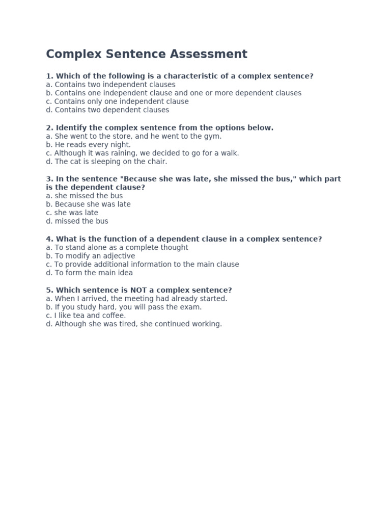 Complex-Sentence-Assessment | PDF
