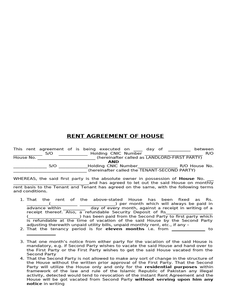 Rent Agreement of House Fill | PDF | Leasehold Estate | Lease