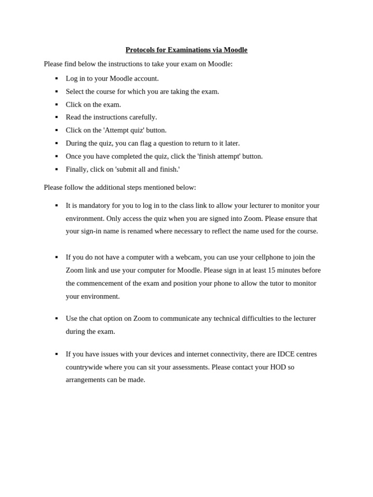 Moodle Exam Instructions and Schedule | PDF | Career & Growth