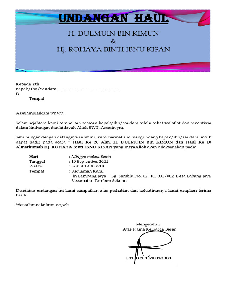 Undangan Haul Ke-26 dan Ke-10 | PDF