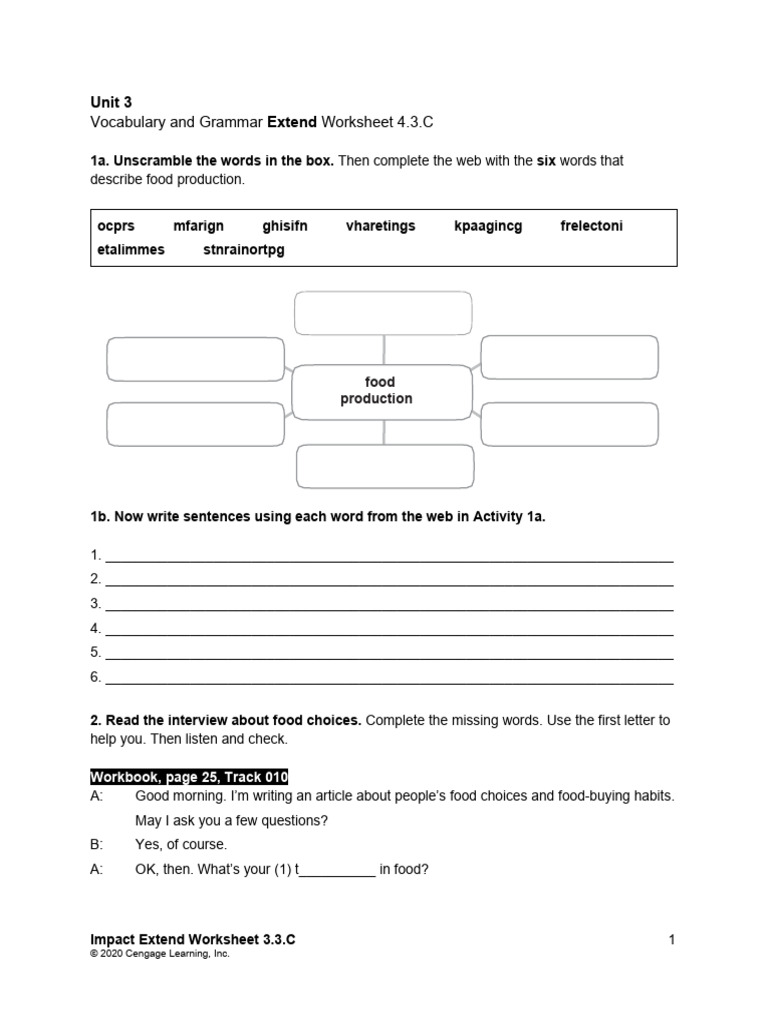 Impact 4 Unit 3 V and G Extend Worksheet 4.3.c | PDF | Foods | Cuisine