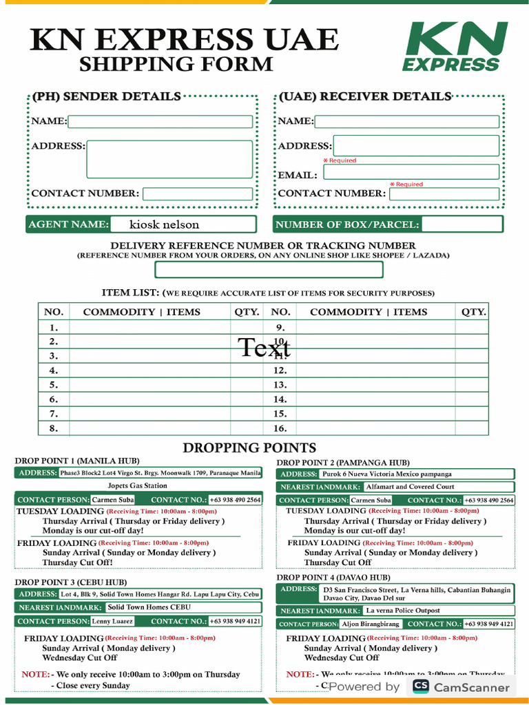 KN Express Shipping Form 3 | PDF