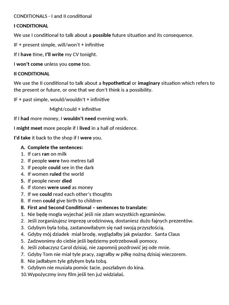 CONDITIONALS Part 1 Info and Exercises | PDF | Syntax | Linguistic Morphology