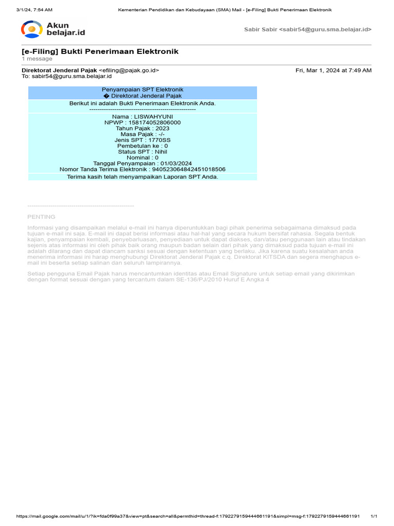 Kementerian Pendidikan Dan Kebudayaan (SMA) Mail - (E-Filing) Bukti ...