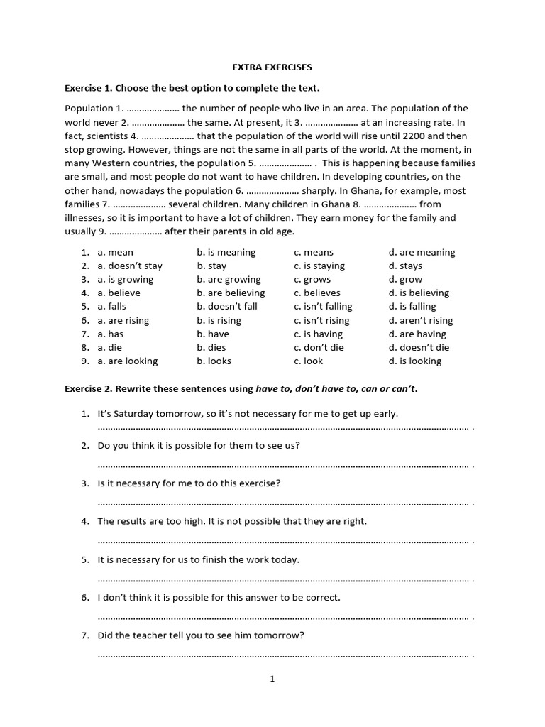 WEEK 15- EXTRA EXERCISES- SC | PDF | Restaurants | Menu