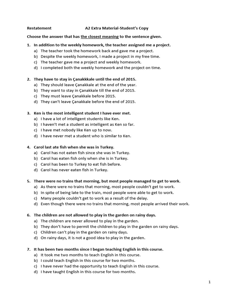 Student Restatement Practice | PDF