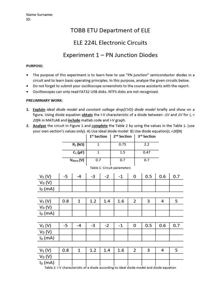 Preliminary Experiment 1 | PDF | Rectifier | Diode