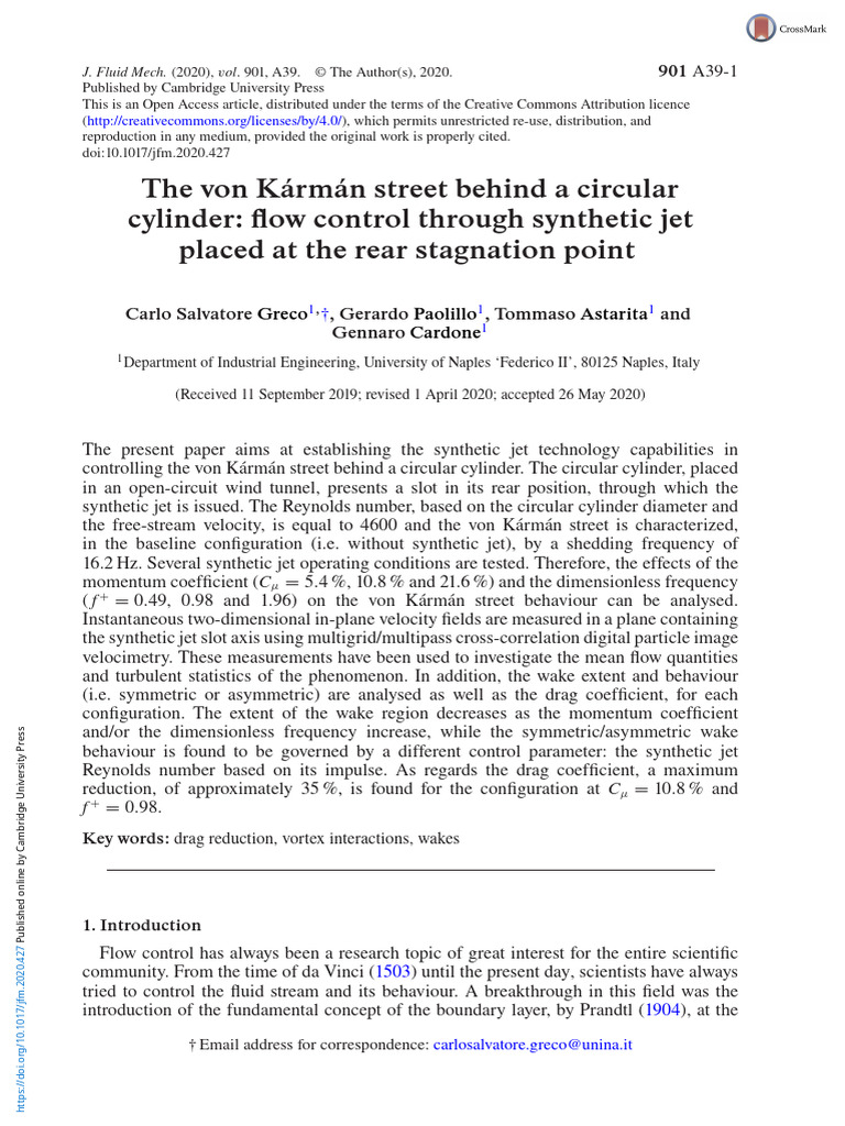 (2020) The Von Karman Street Behind A Circular Cylinder Flow Control ...