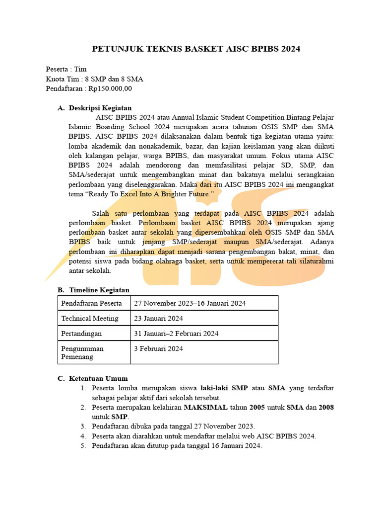 Juknis Basket Aisc 2024 | PDF