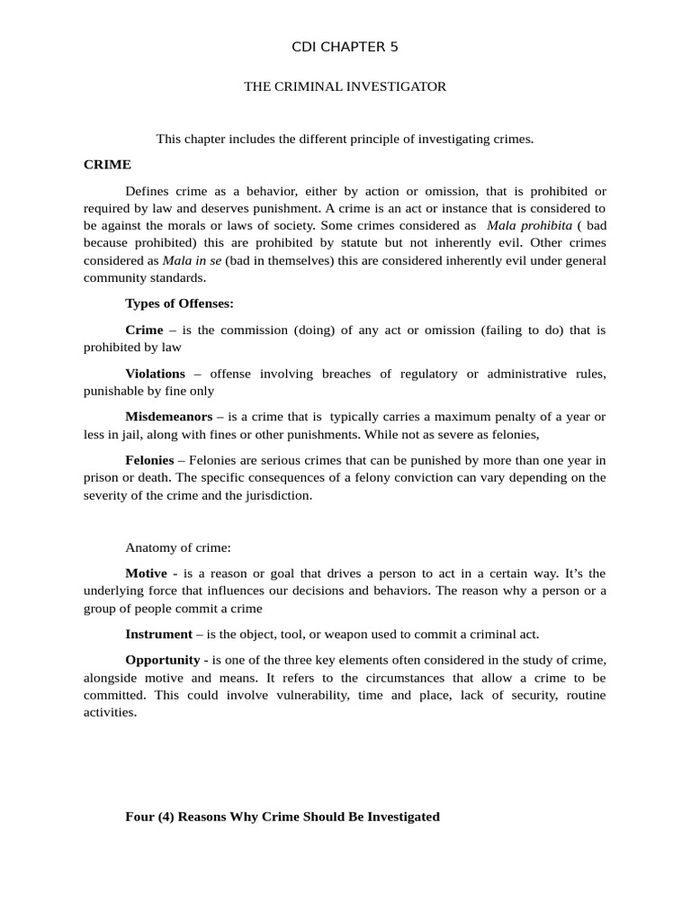 Cdi Chapter V Outline Group1 | PDF | Miranda Warning | Felony