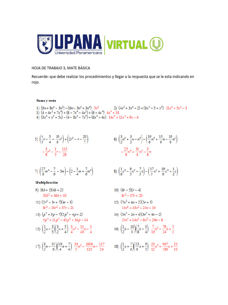 HOJA DE TRABAJO 3, MATE BASICA | PDF