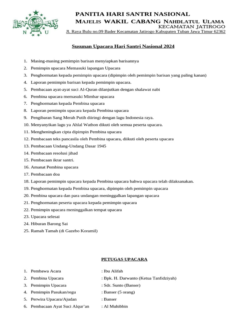 SUSUNAN Dan PETUGAS UPACARA HSN - Revisi | PDF