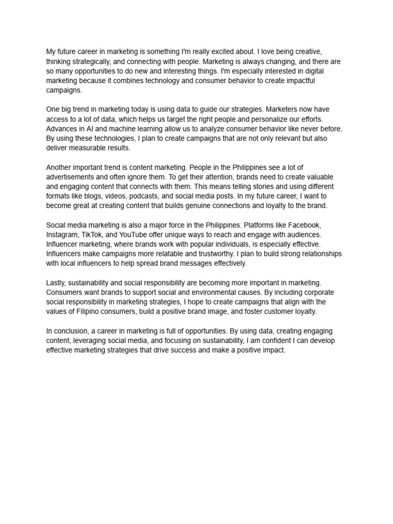 Future Career in Marketing | PDF | Social Science