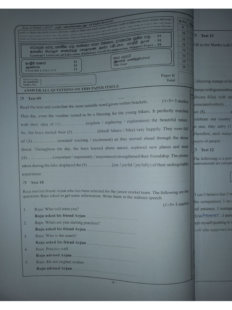 OL English Model Paper 1 Part II | PDF