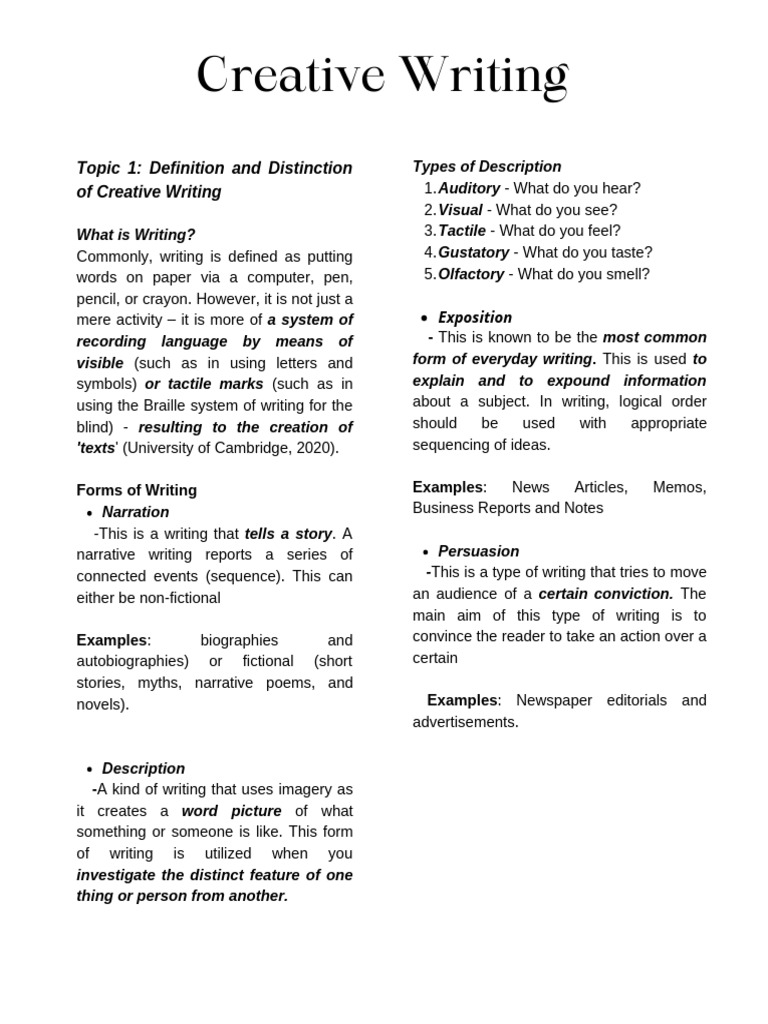 Creative Writing Transes | PDF | Poetry | Odor