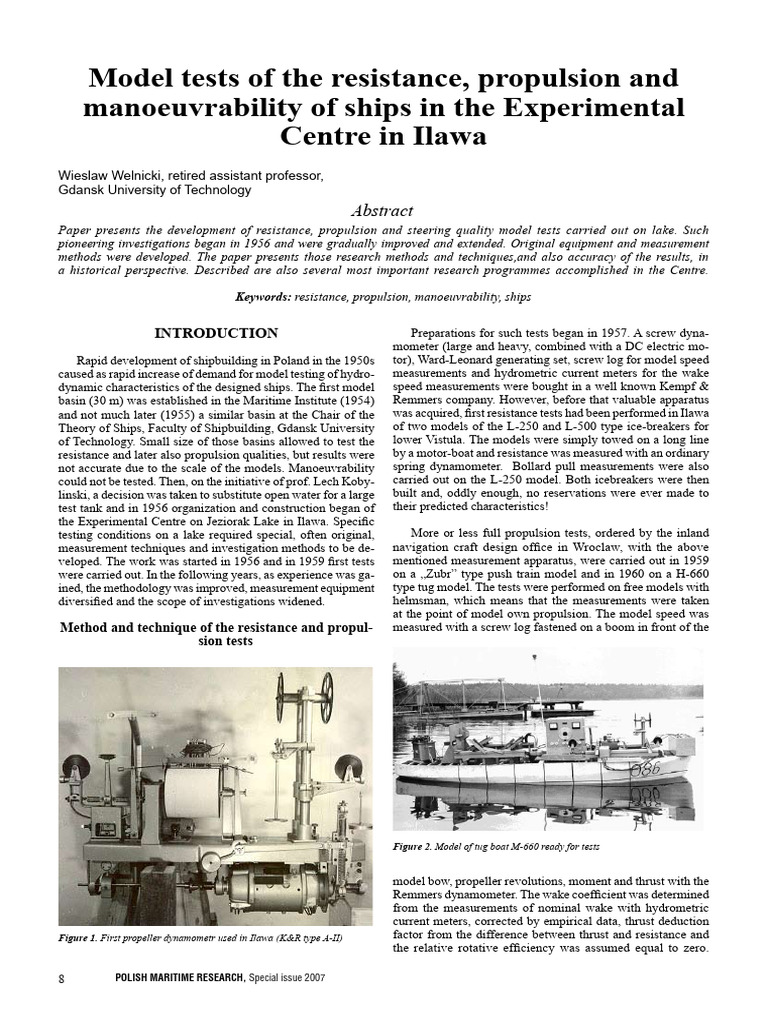 Model Tests of The Resistance Propu | PDF | Ships | Propeller