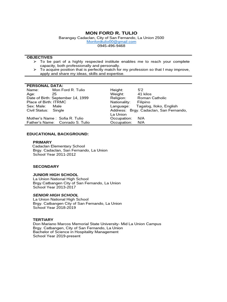 Mon Ford Tulio-resume | PDF