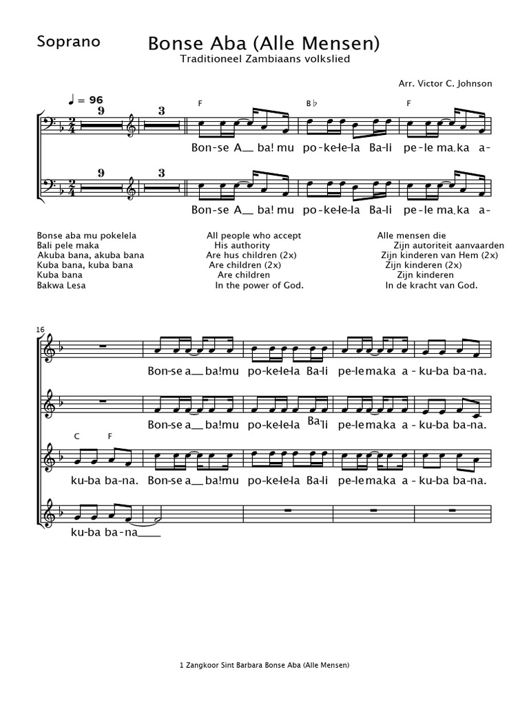 Bonse Aba Alle Mensen Partituur-Soprano | PDF