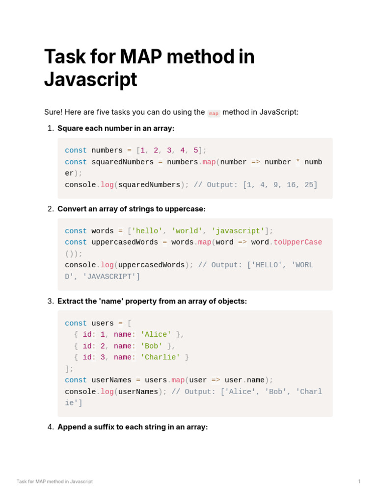 Task For MAP Method in Javascript | PDF | Teaching Methods & Materials | Computers