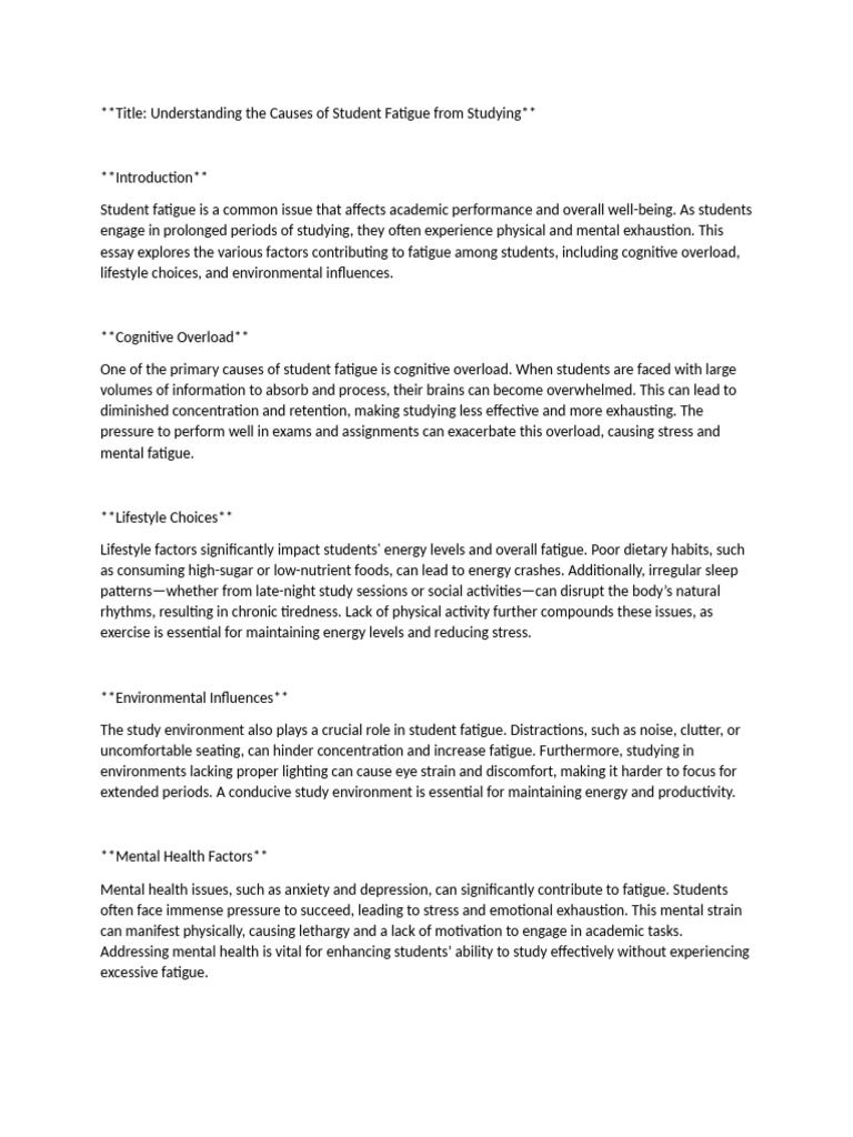 Understanding The Causes of Student Fatigue From Studying | PDF ...