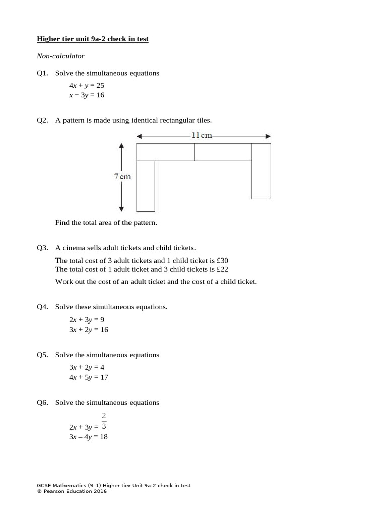 GCSE Higher Tier Maths Test 9a-2 | PDF | Equations | Mathematical Analysis