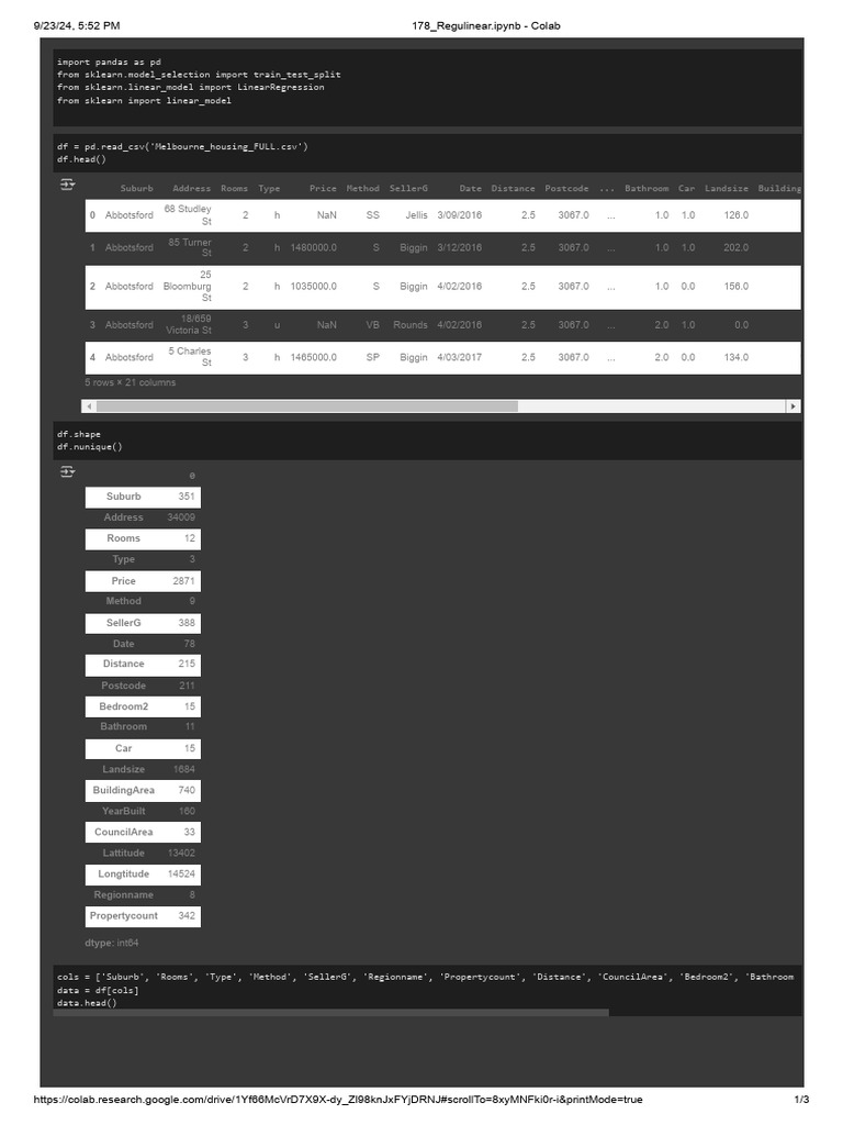 178 - Regulinear - Ipynb - Colab | PDF | Applied Mathematics