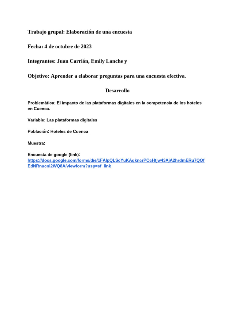 Trabajo Grupal: Elaboración de Una Encuesta | PDF