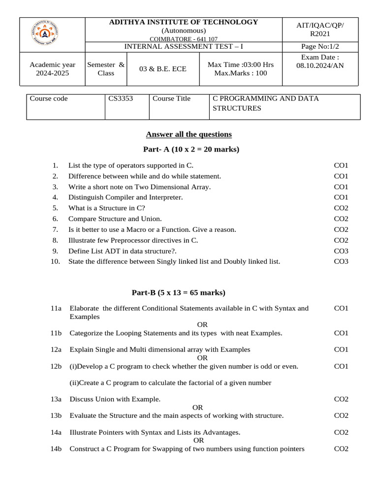 C&ds-Assesment 1 | PDF | C (Programming Language) | Computer Science