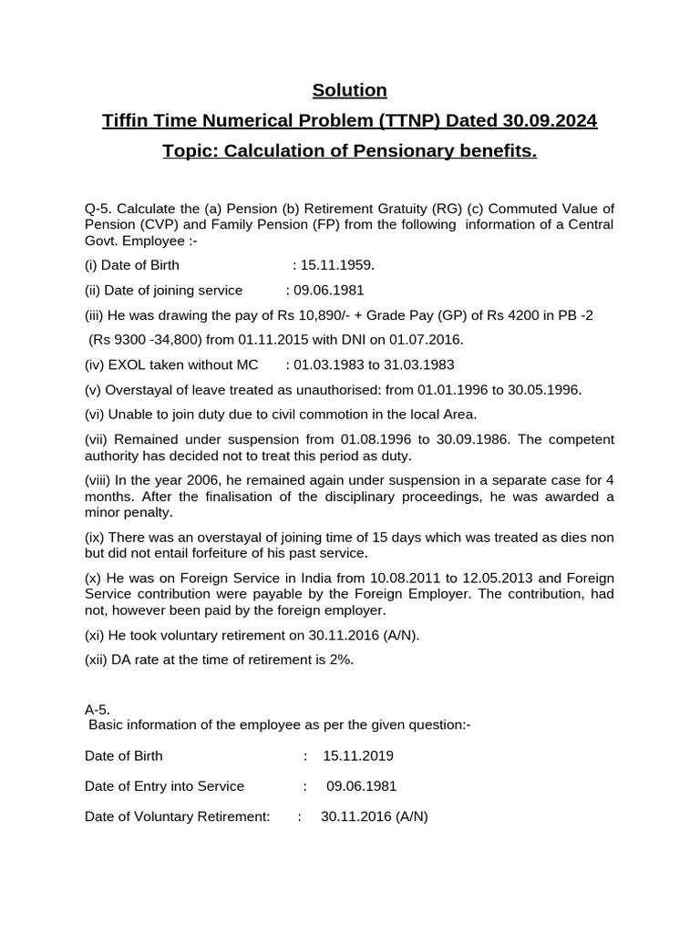 Solution TTNP Dated 30.09.24 | PDF | Pension | Employment Compensation