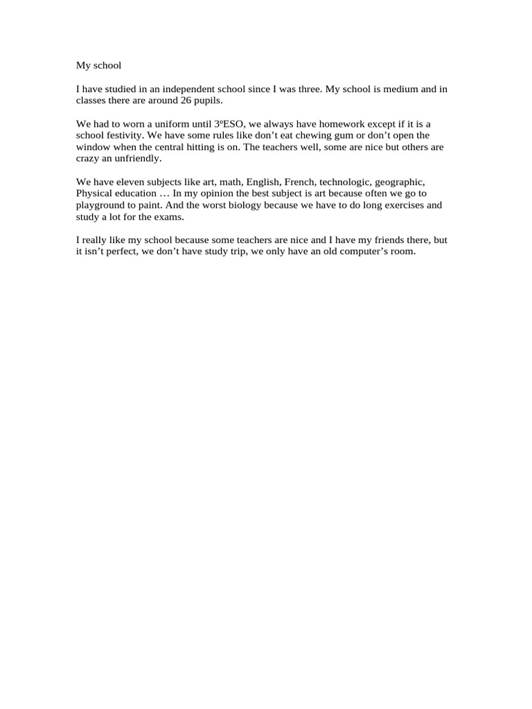 My School Experience and Opinions | PDF | Language Arts & Discipline